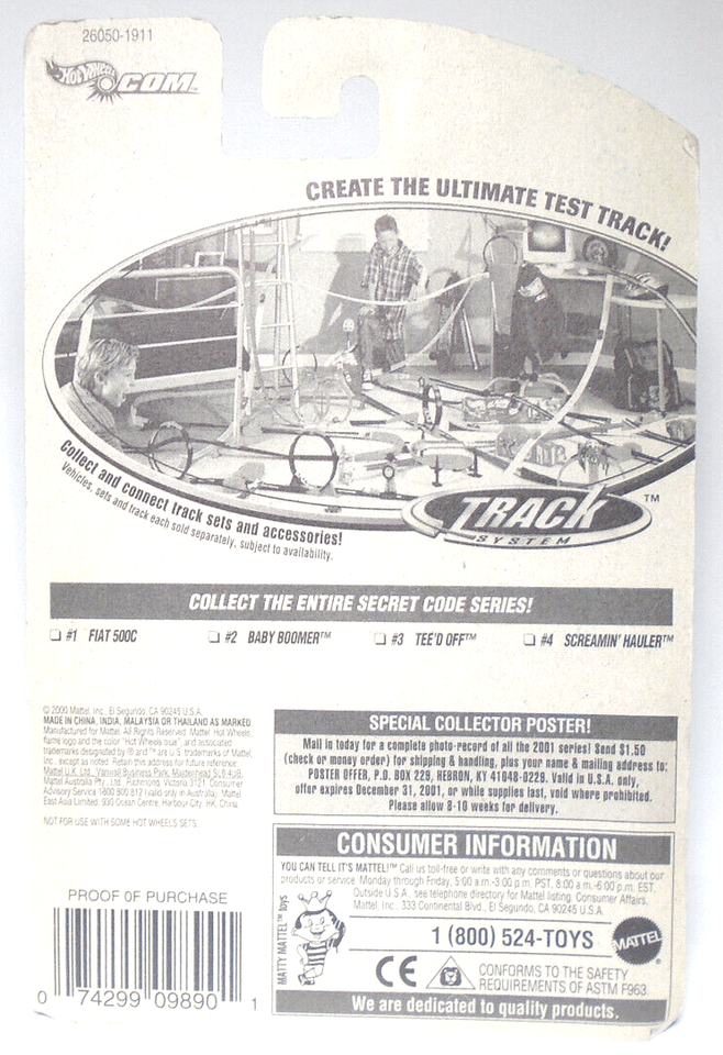 2000 HOT WHEELS TEE'D OFF SECRET CODE SERIES BLACK WHITE 2 1/4" DIECAST ...