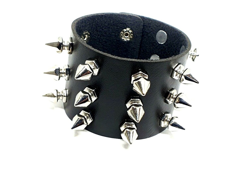 Spike Cuff Wrist Bracelet 21 Spikes Rivet Stud Wide Vegan Faux Leather ...