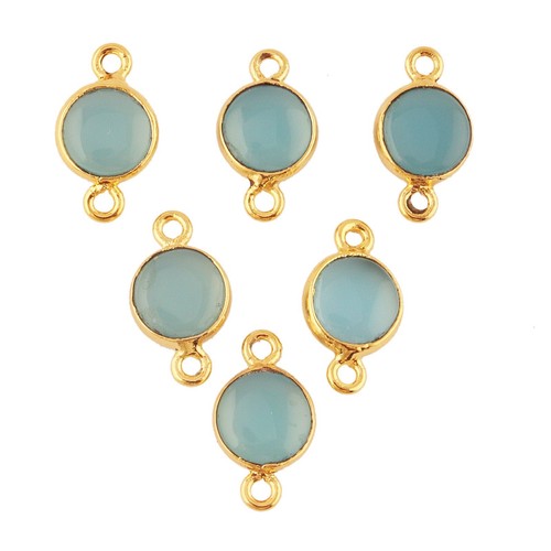 Round Shape Sky Blue Chalcedony Gold Plated Handmade DIY Charms Connectors 6 Pcs | eBay