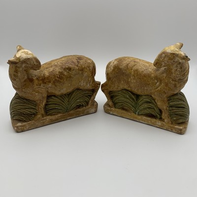 Vintage Italian Borghese Spring Sheep Bookends Pair Painted Plaster ...