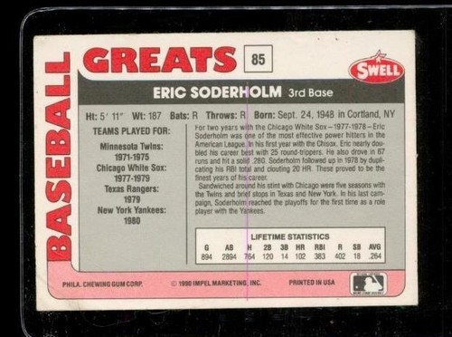 Vintage 1990 PHILA CMC SWELL GREATS Baseball Card #85 ERIC SODERHOLM ...