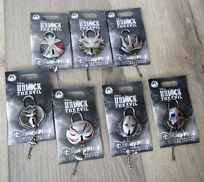 7 NEW DISNEY UNLOCK THE EVIL LIMITED EDITION PIN SET VILLAIN LOCK LE ...
