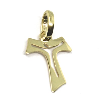 18K YELLOW GOLD CROSS, FRANCISCAN TAU TAO SAINT FRANCIS WITH JESUS, 0.6 ...