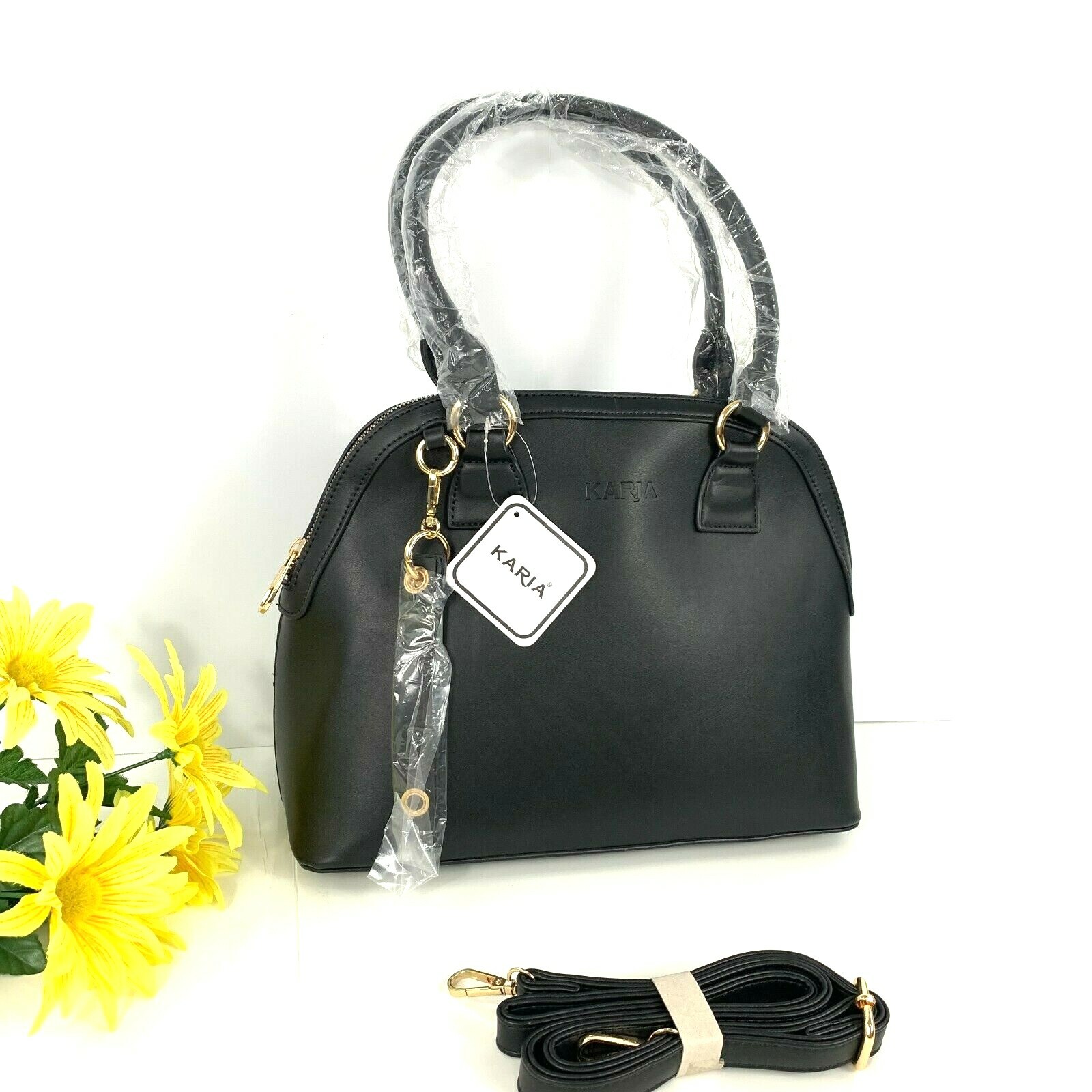 KARIA Women's Satchel Bag Black Handbag with Adjustable Removable Strap ...