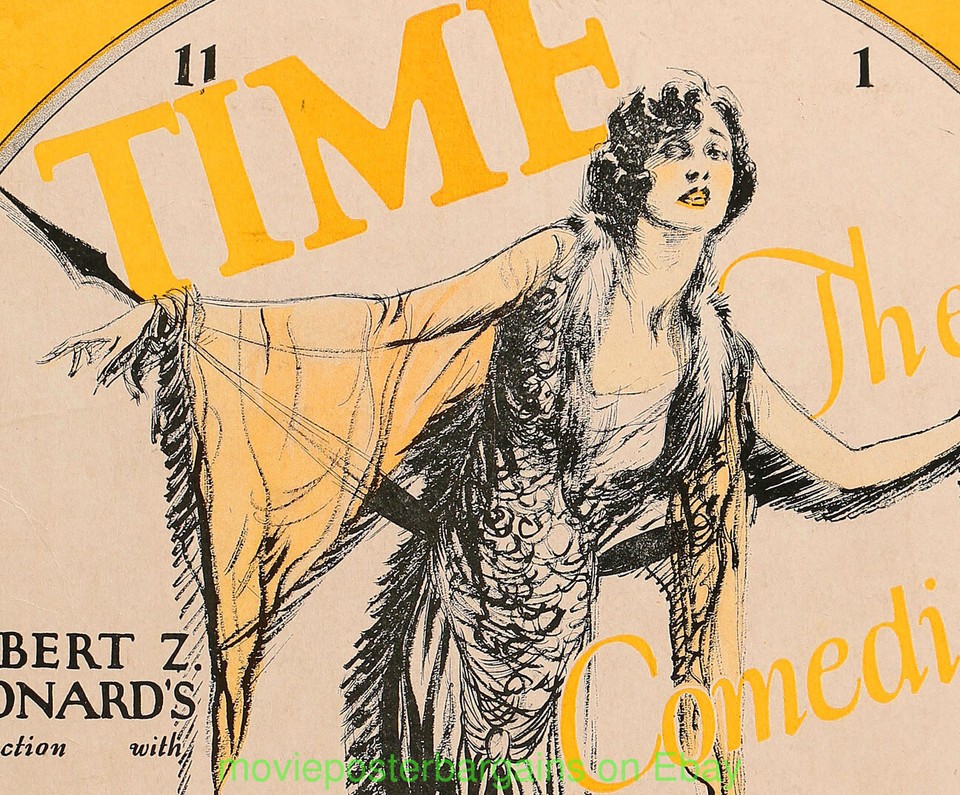 TIME THE COMEDIAN Original 1925 WINDOW CARD Mae Busch GREAT CLOCK ART ...
