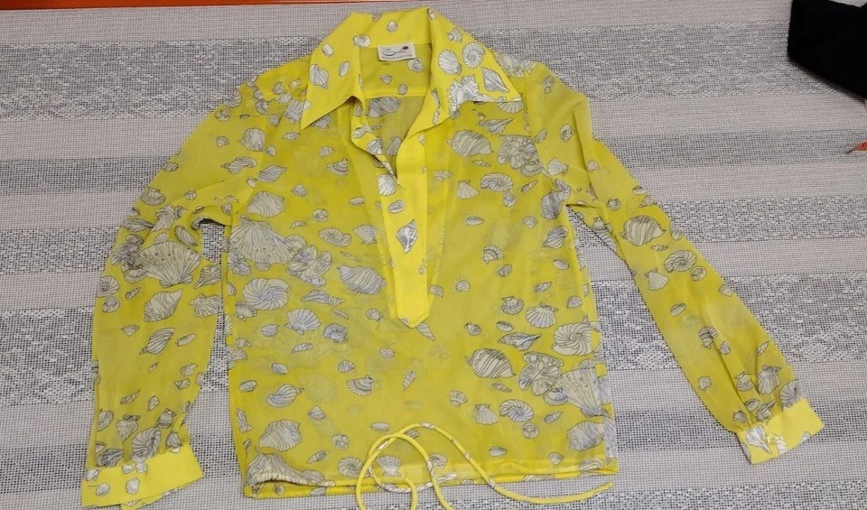 70s Sheer Yellow Top Sea Coral Shirt by Serbin DESIGNED BY MURIEL RYAN ...
