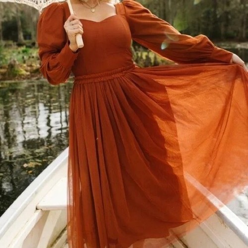Ivy City Co Florence Dress 1X NEW Rust Orange Tulle Chiffon Fit and ...