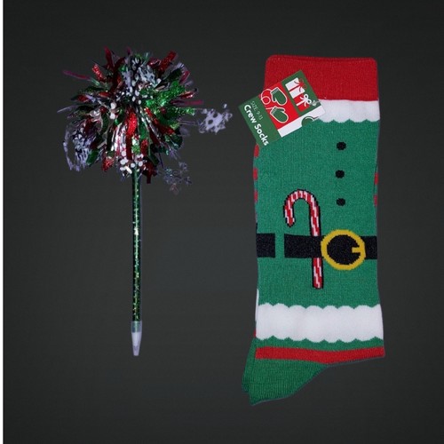 Christmas Holiday Stocking Stuffer Gift Elf Socks & Snowflake Ink Pen ...