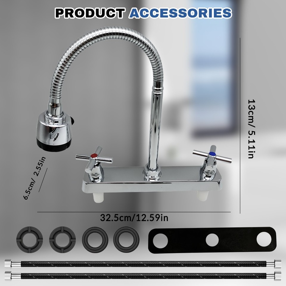 Kitchen Faucet Sink Double Handle Stainless Steel Hot and Cold Home RV ...