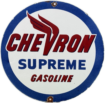 VINTAGE CHEVRON GASOLINE PORCELAIN SIGN GAS STATION PUMP MOTOR OIL ...