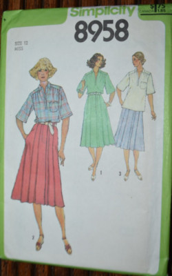 Simplicity 8958 Pleated Yoke Tunic Smock Shirt Top Pleat Flare Skirt Sz ...