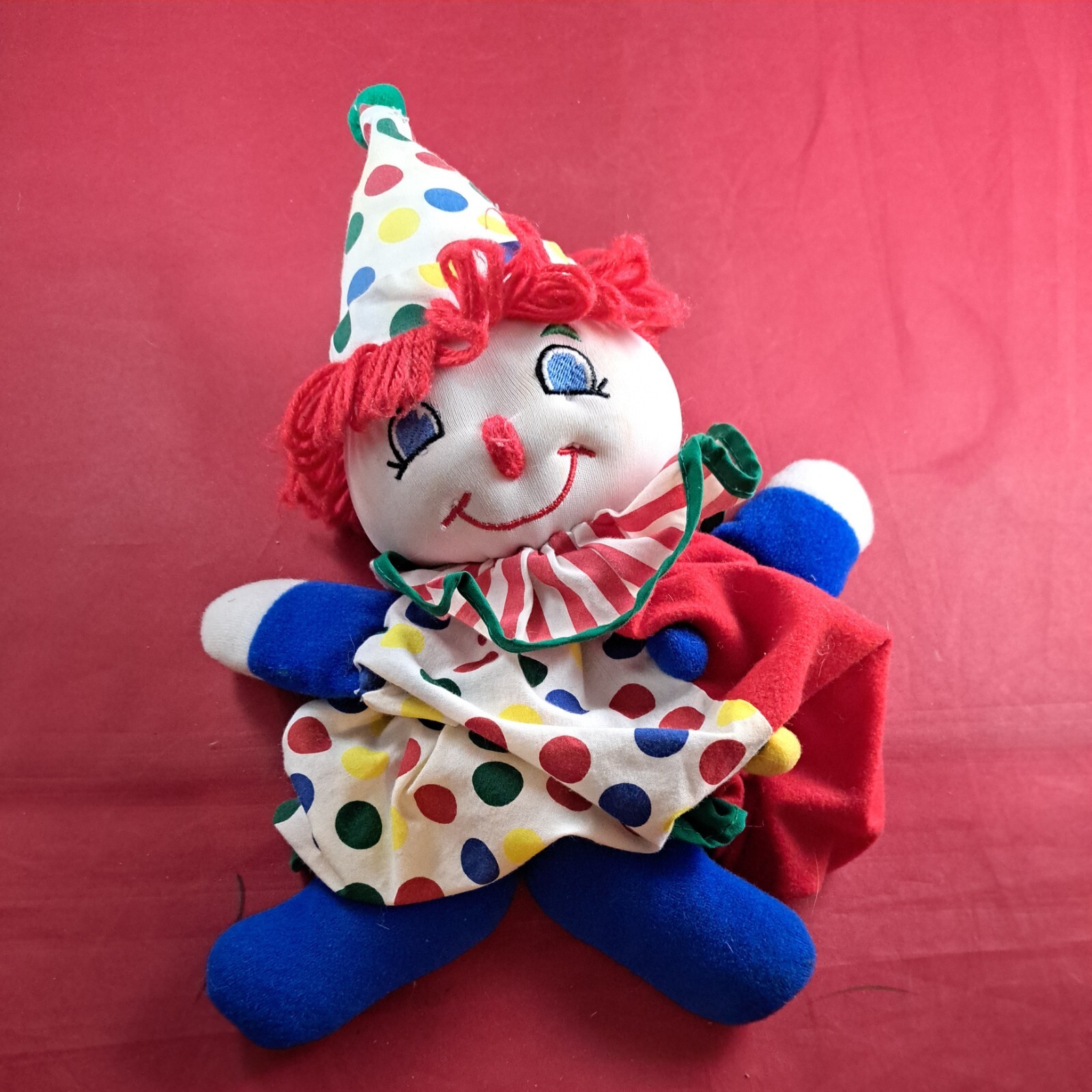 Vtg Kids II Musical Plush Clown Crib Pull Toy Baby Primary Red Blue ...