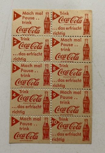 Vintage German Coca-Cola Coupon Stamps Sheet of 10 | eBay