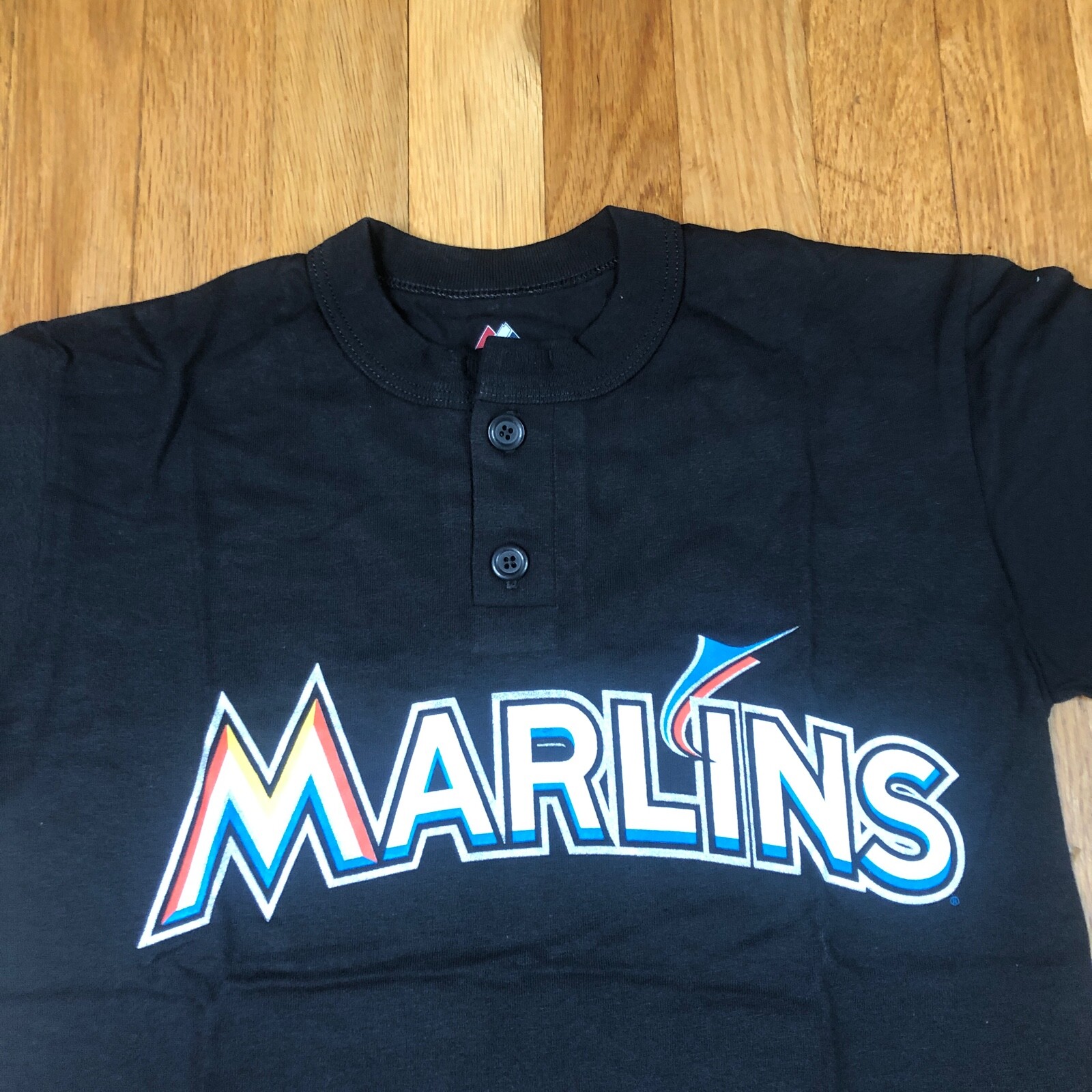 Florida Marlins Shirt Boys Small Black MLB Jersey Youth Henley Majestic ...