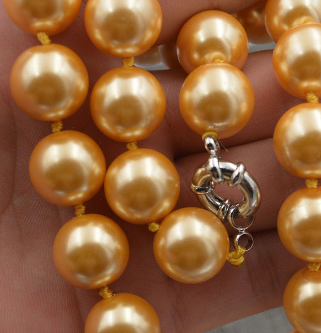Huge 14mm Golden South Sea Shell Pearl Round Beads Necklace 18'' AA | eBay