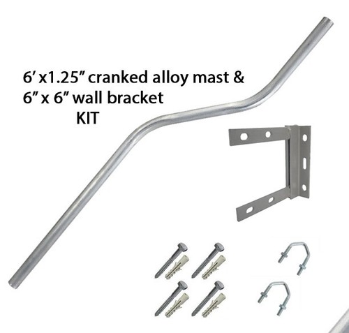 6' ft cranked mast ALLOY 1.25" pole TV aerial mounting 6"x 6" bracket ...
