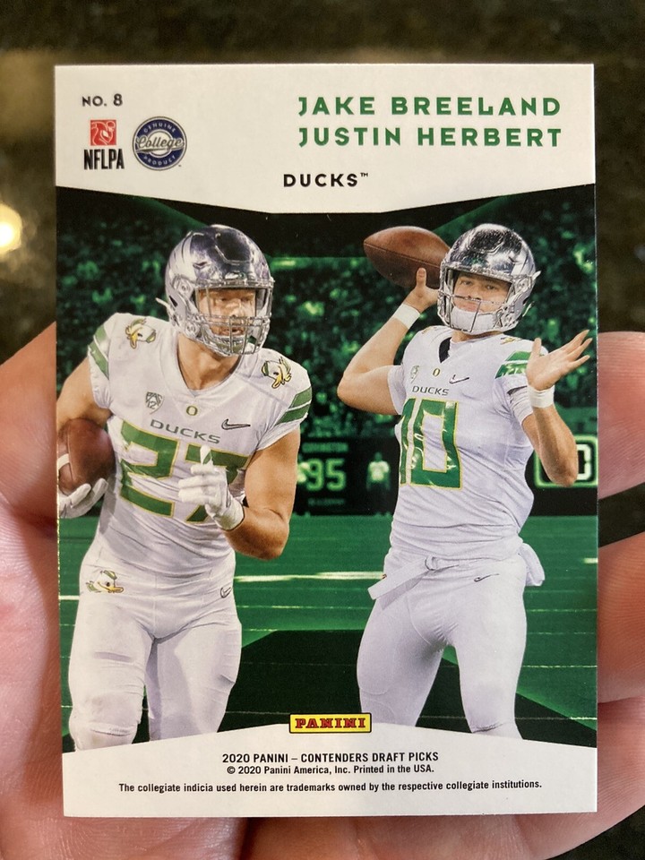 2020 Contenders Collegiate Connections #8 JAKE BREELAND/JUSTIN HERBERT ...