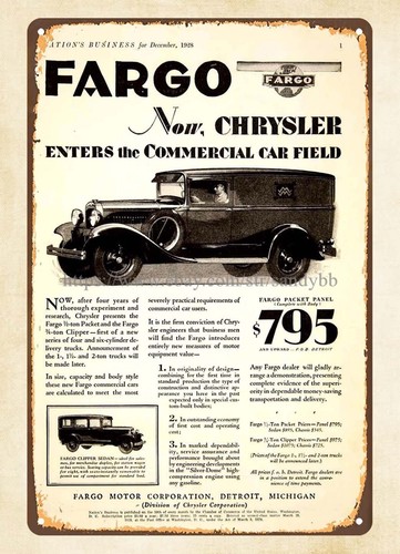 art and posters 1928 Fargo commercial car truck ad metal tin sign | eBay
