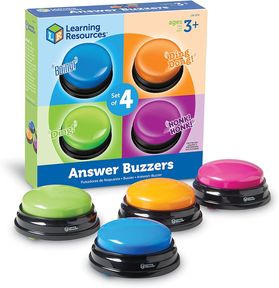 Answer Buzzers - Set of 4, Ages 3+, Assorted Colored Buzzers, Game Show ...