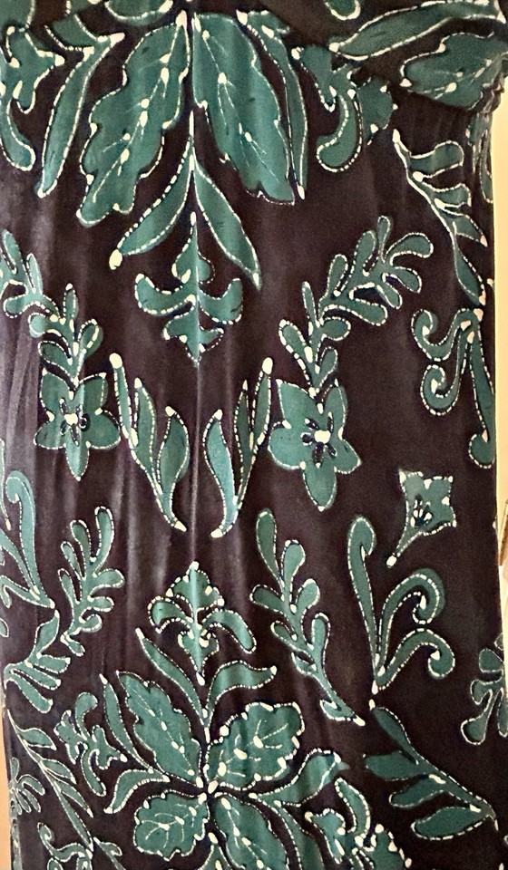TOMMY BAHAMA Strapless Navy Blue Batik Maxi Dress M Teal Floral Block ...
