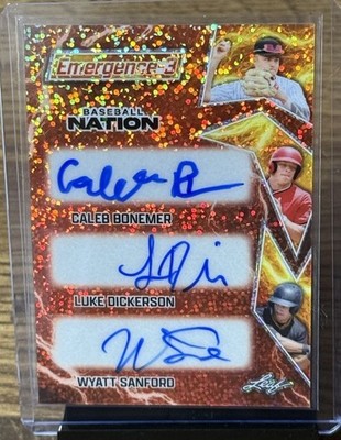 Caleb Bonemer / Luke Dickerson / Wyatt Sanford 2025 Leaf Triple Auto #3 ...