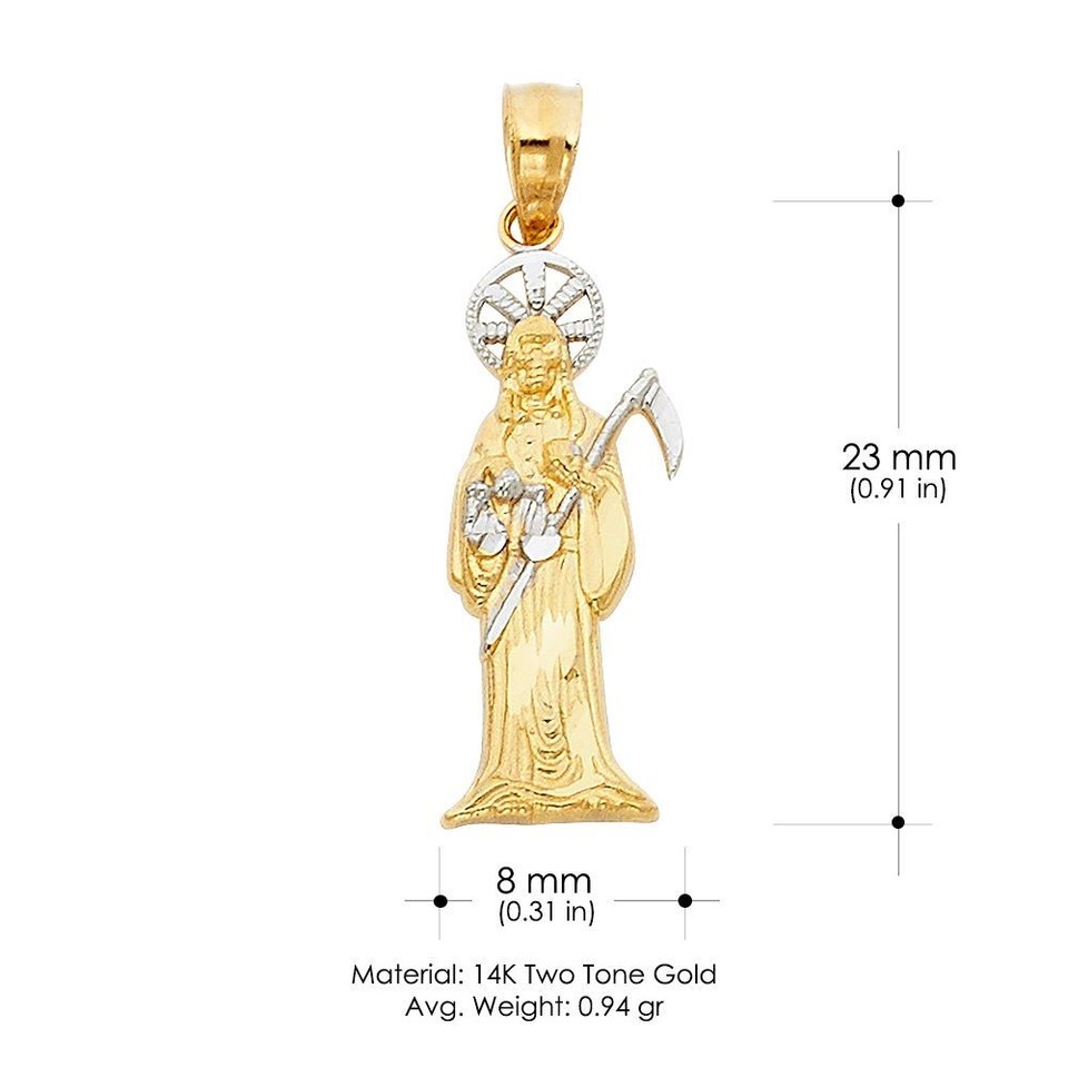 14K Two Tone Gold Devil Charm Pendant with 0.9mm Wheat Chain Necklace ...