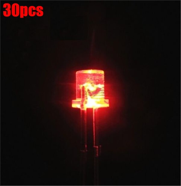 30Pcs 5Mm 2Pin Flat Top Red Led Wide Angle Flat Head Light Lamp eo | eBay