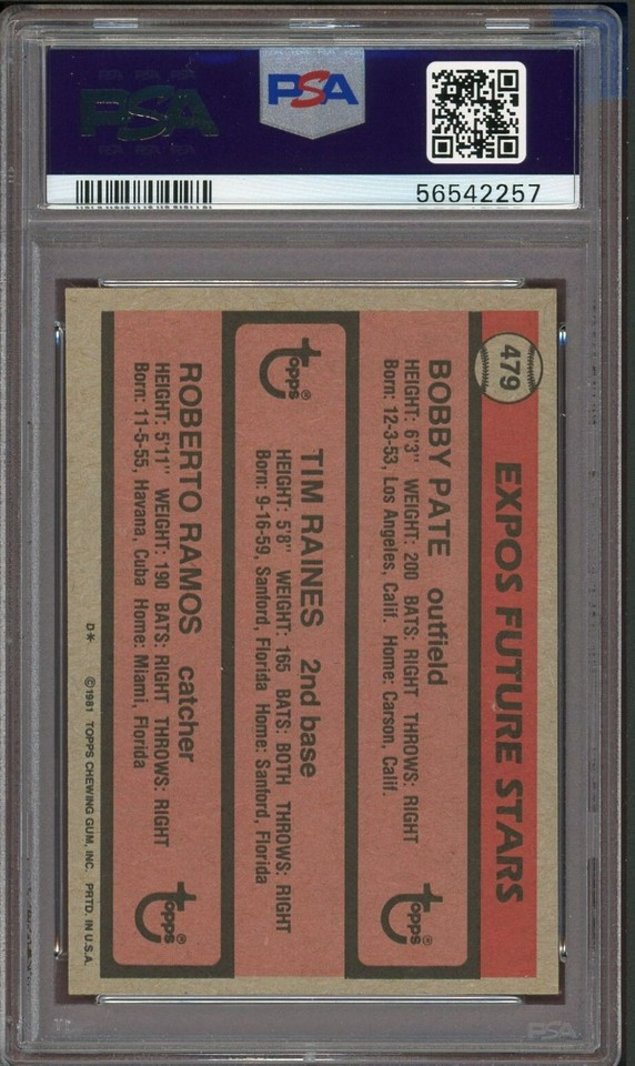 1981 Topps EXPOS FUTURE STARS #479 T.RAINES/R.RAMOS/B.PATE PSA 7 | eBay