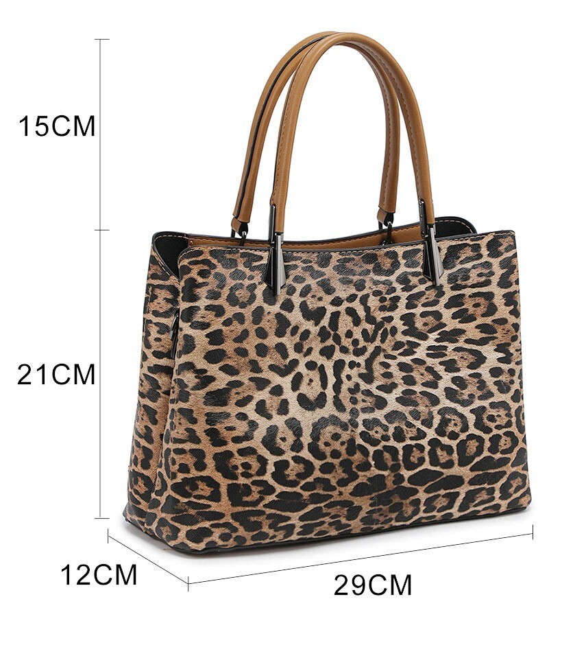Woman Luxury Leopard Print Pattern Medium Faux Leather Tote Shoulder ...