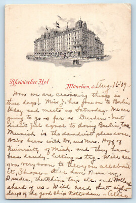 Bavaria Germany Postcard View of Rheinischer Hof Munich 1909 Antique ...