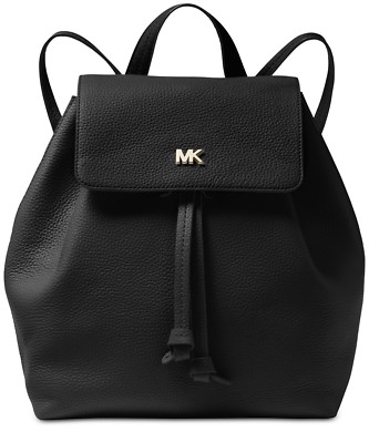 Michael Kors Junie Flap Backpack Genuine Leather Color Black Gold ...