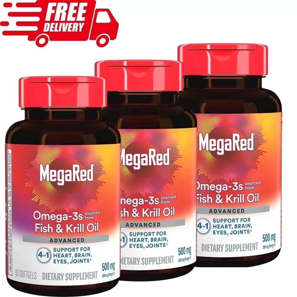 MegaRed 6X Advanced Absorption Omega 3 Fish Oil Supp. 00mg 80 Softgels ...