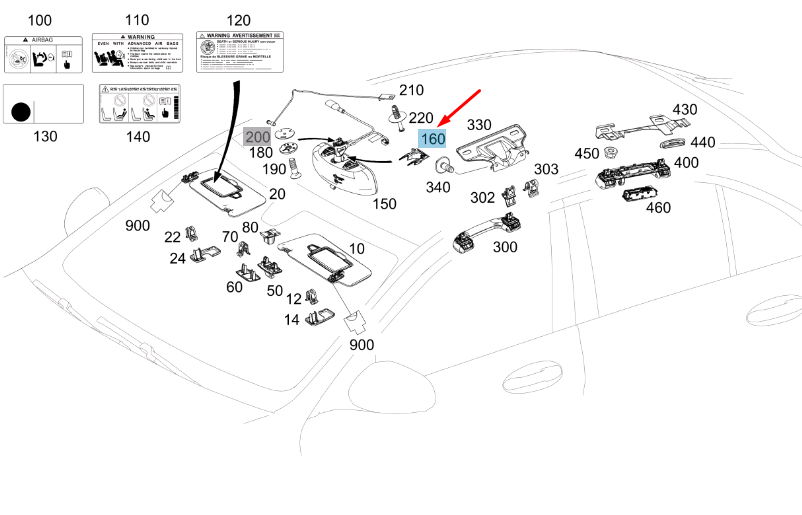 MB C W205 Interior Rear View Mirror Base Cover A20581100007H52 NEW ...
