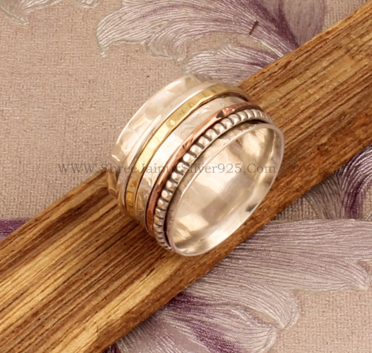 Hammered Silver Solid 925 Sterling Silver Designer Spinner Ring For ...