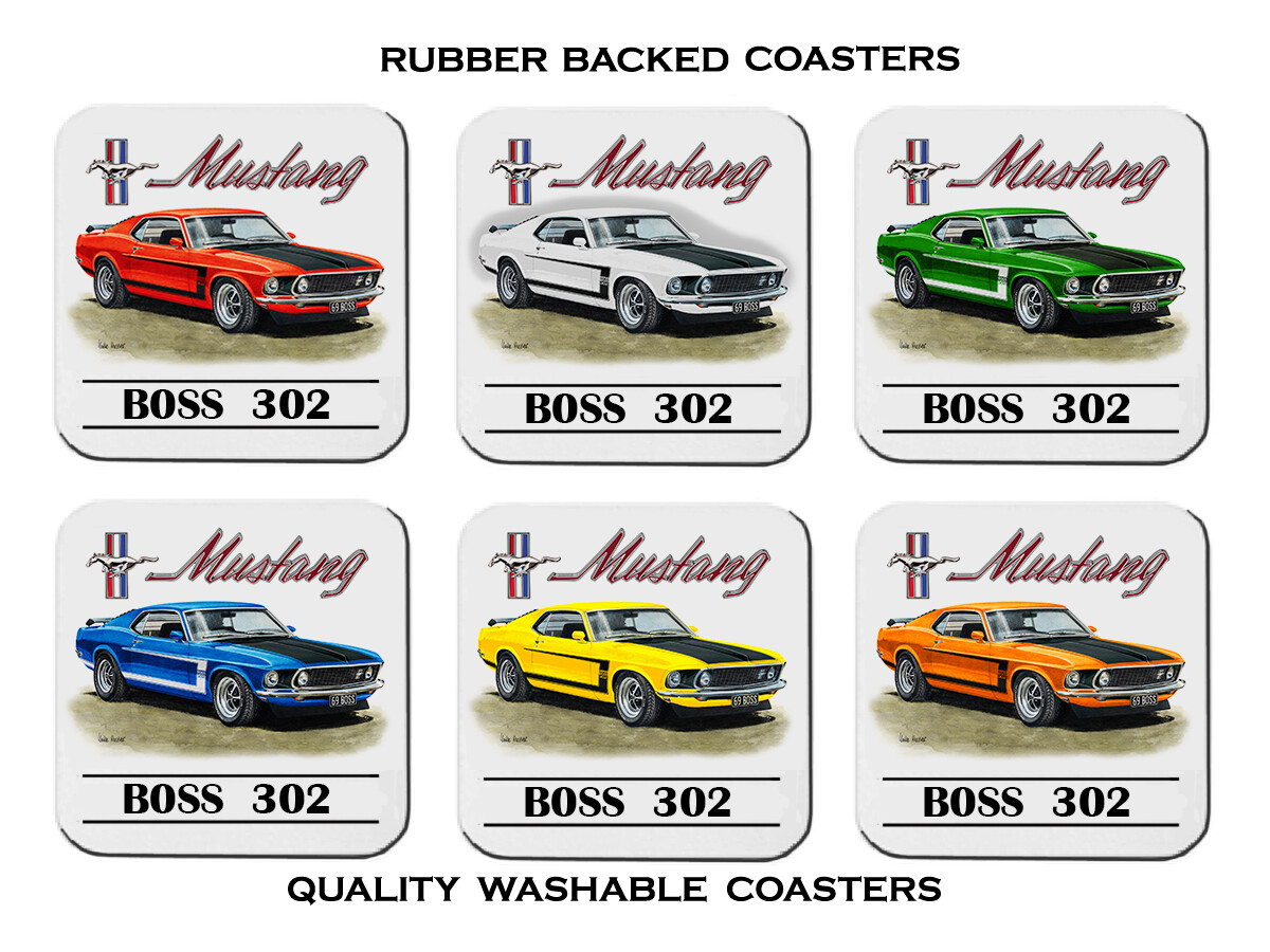 1969 FORD BOSS 302 MUSTANG SET OF 6 RUBBER DRINK COASTERS | eBay
