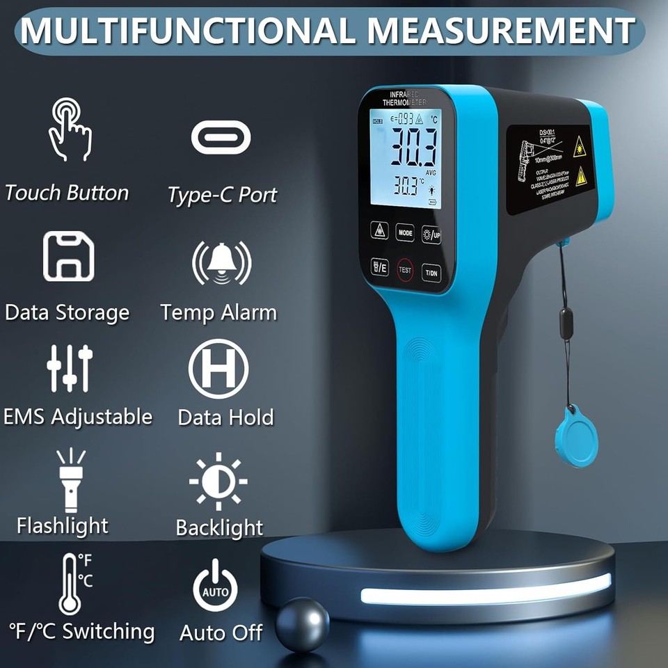Laser Infrared Thermometer Gun Digital Temperature Gun 1600°C ...