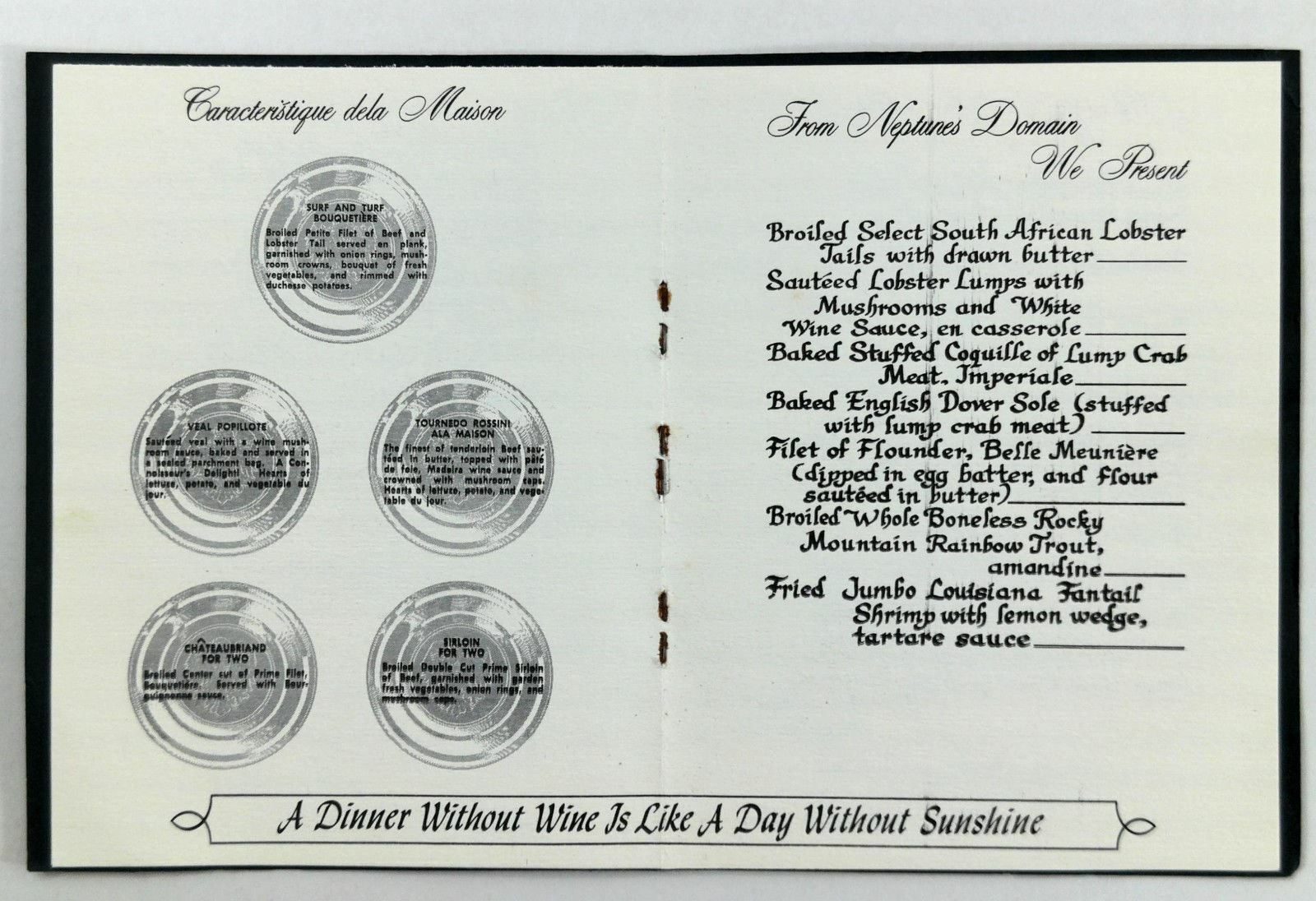 Vintage Original Menu THE THREE CROWNS Restaurant Lancaster ...