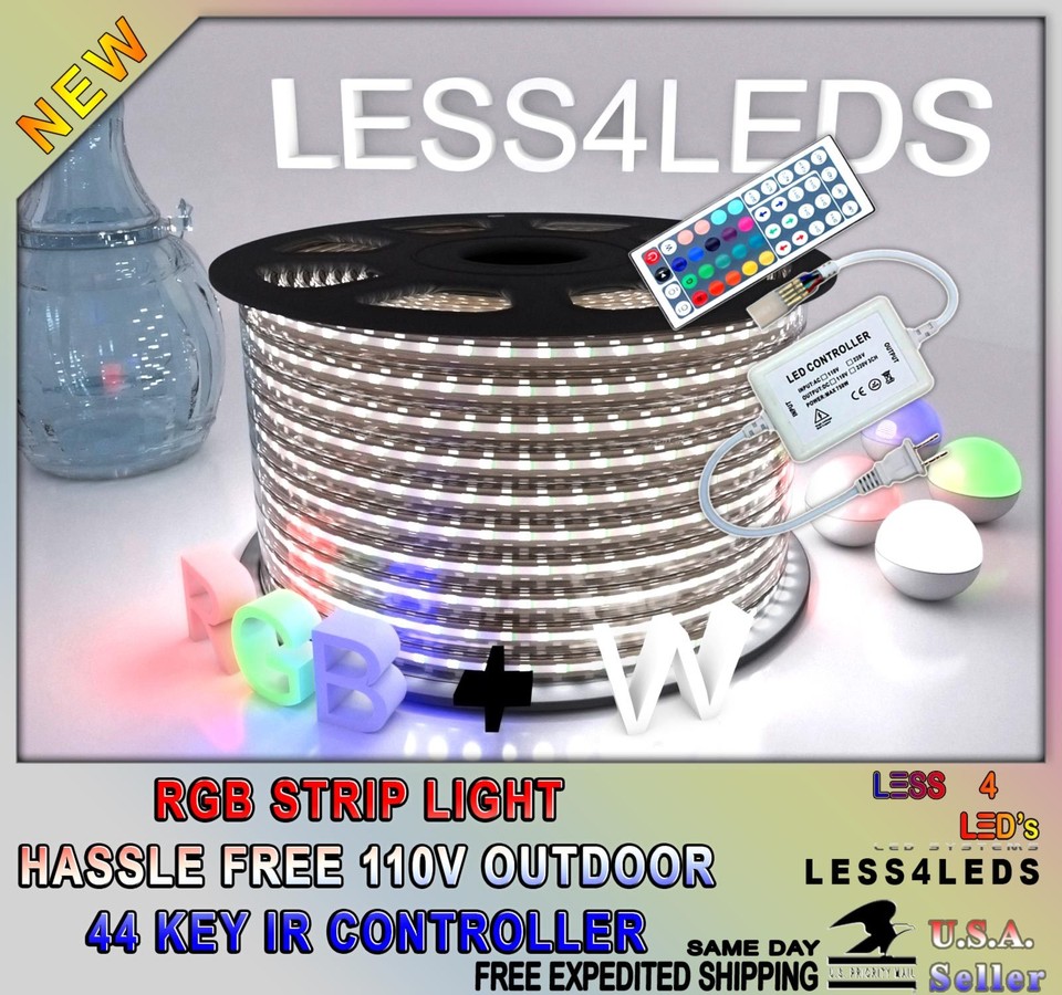 RGB LED Strip Light Rope 49.2ft, RGB+W 110V Flexible Outdoor Holiday ...