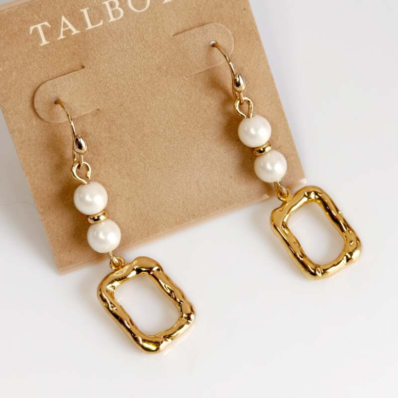 New Talbots Classic Glass Pearl Square Drop Earrings Chic Women ...