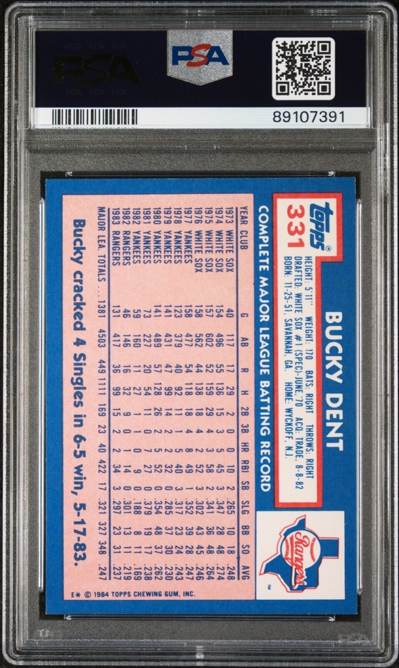 1984 Topps Tiffany #331 BUCKY EFFIN DENT - PSA 9 - Mint *FREE SHIPPING ...
