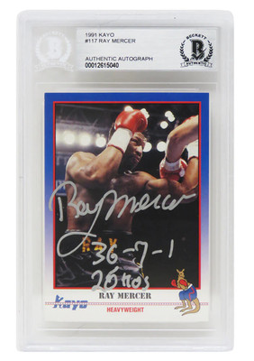 Ray Mercer Signed 1991 Kayo Boxing Trading Card #117 w/36-7-1, 26 KO's ...