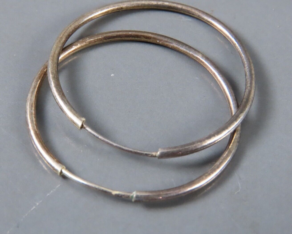 Vintage STERLING SILVER EARRINGS Endless Continuous Loop Hoops SKINNY ...