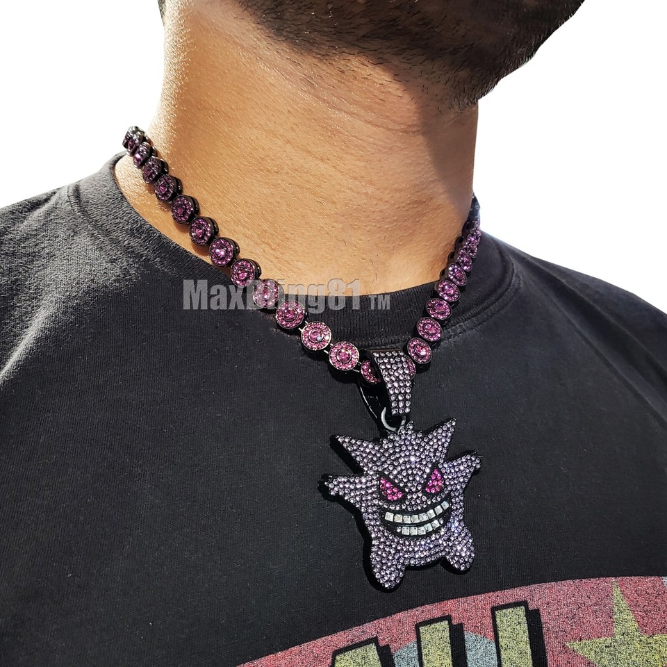 Hip Hop Purple Cubic Zirconia Gengar Pendant 20" Round Link Chain Bling ...