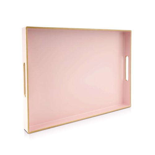 Pink Large Serving Tray with Handles，Rectangular Plastic Elegant ...