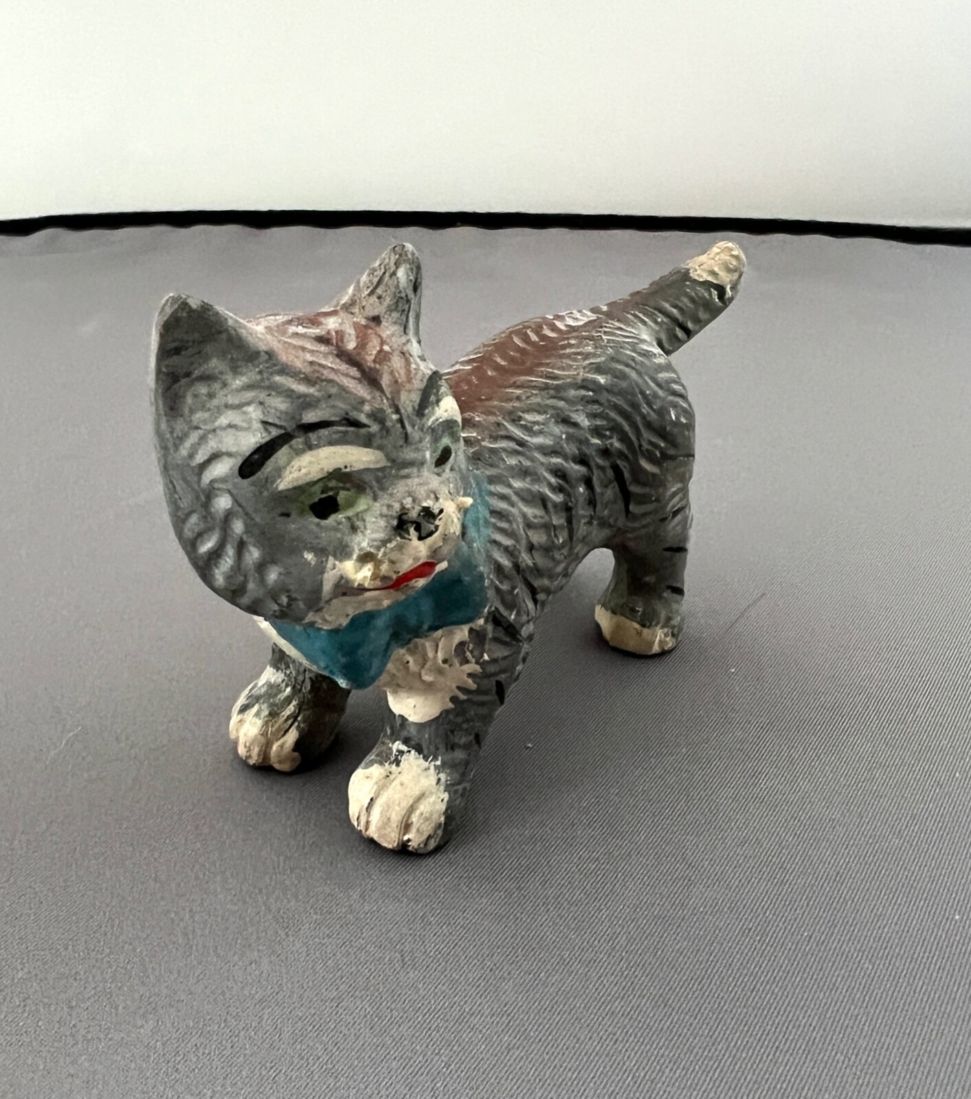 Antique German Grey Striped Cat Figurine marked Bow Tie Hand Painted ...