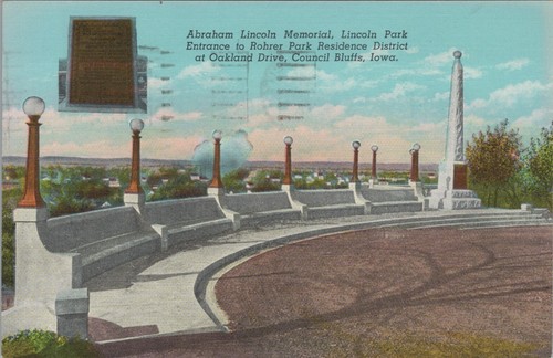 c1950 Abraham Lincoln Memorial Council Bluffs Iowa Rohrer Park postcard ...