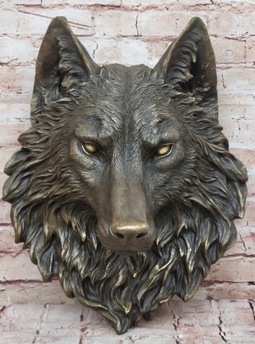 Home wall statue Pure Bronze Wolf head Art Deco Sculpture Figurine ...