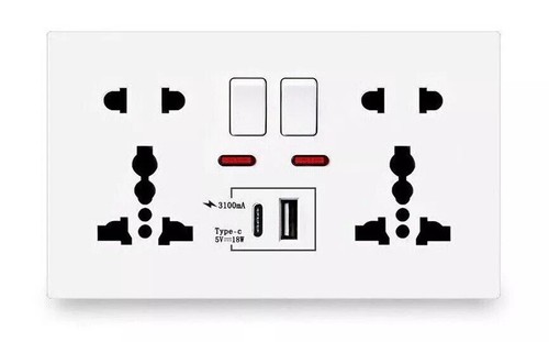Double 13A Wall Plug Socket USB C 2 Gang Charger Port Universal UK EU ...