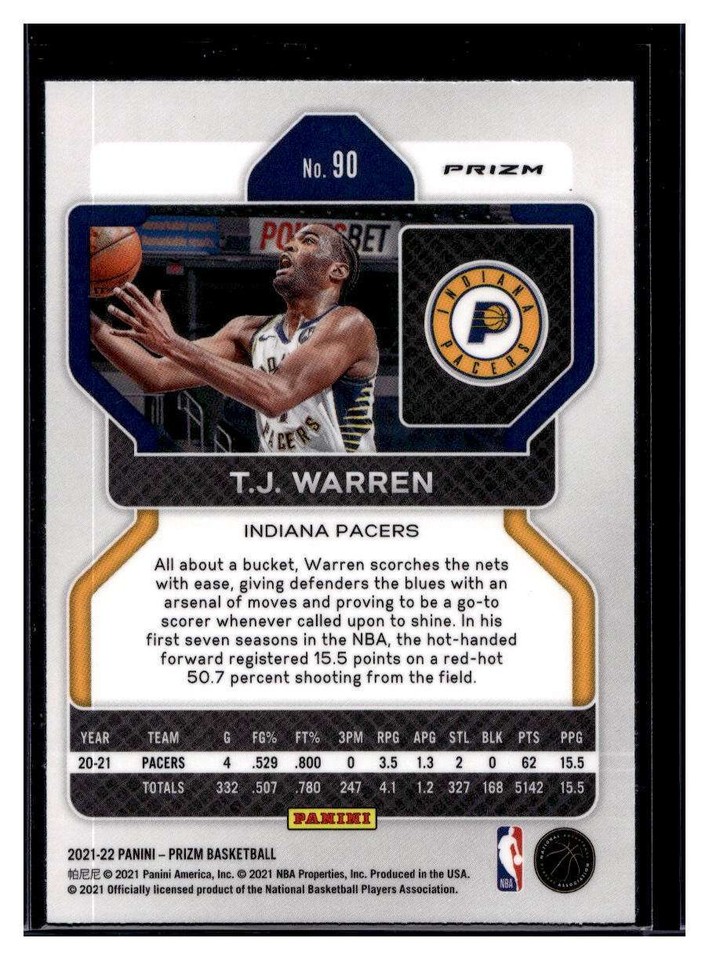 2021-22 Panini Prizm Silver Wave Prizm #90 T.J. Warren Card (Qty) | eBay