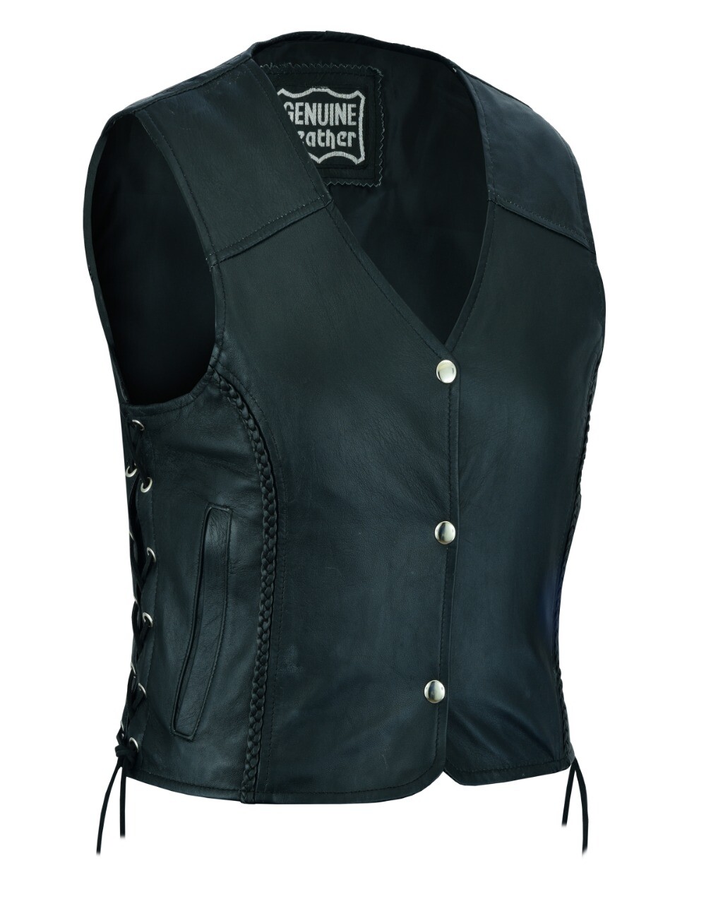 Ladies Real Leather Laced Up Motorcycle Biker Waistcoat Womens Gillette ...